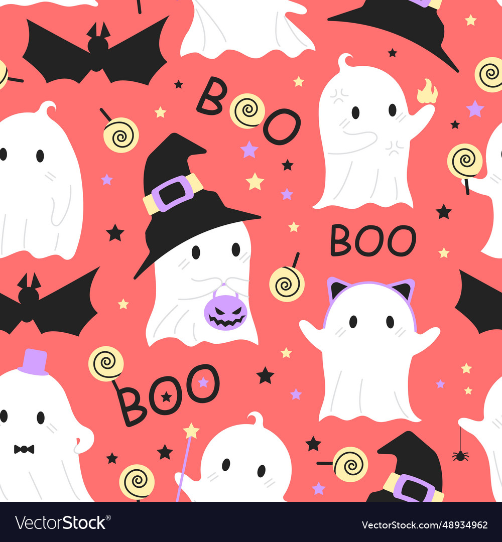 Cute ghost seamless pattern Royalty Free Vector Image