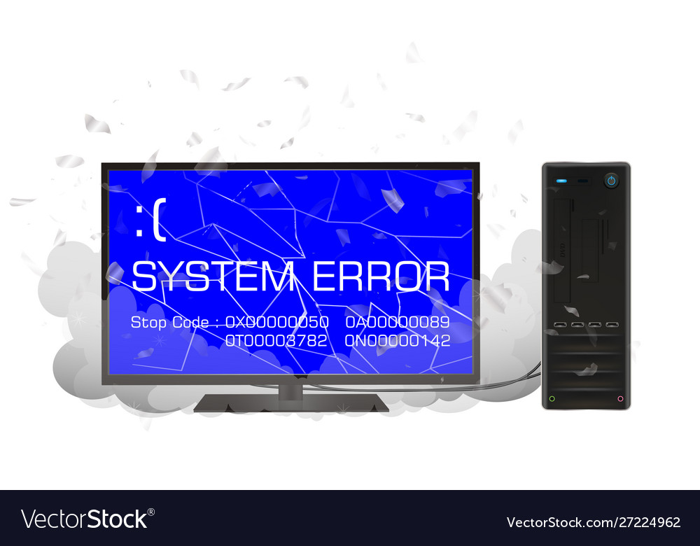 Desktop computer with error screen Royalty Free Vector Image