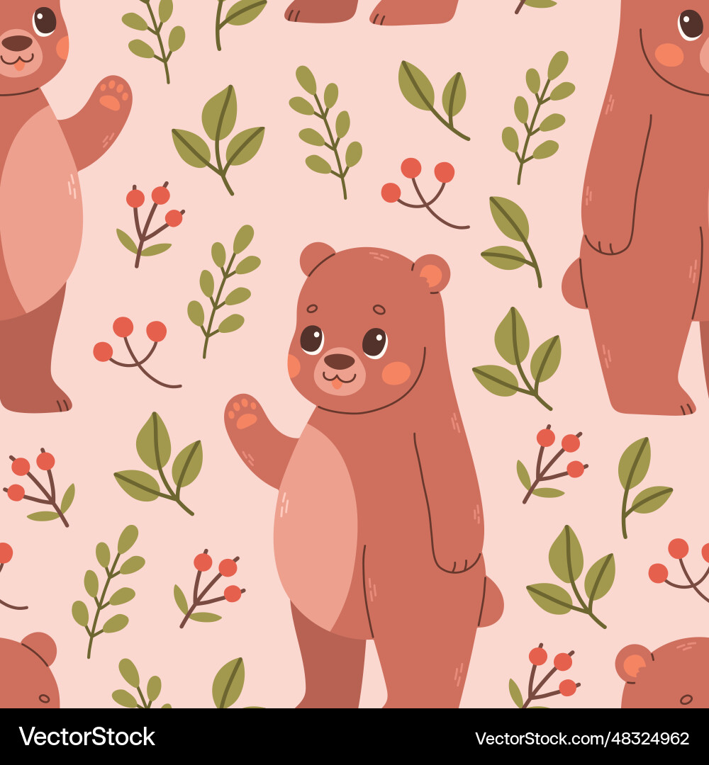 Fall pattern with bear seamless woodland pattern Vector Image