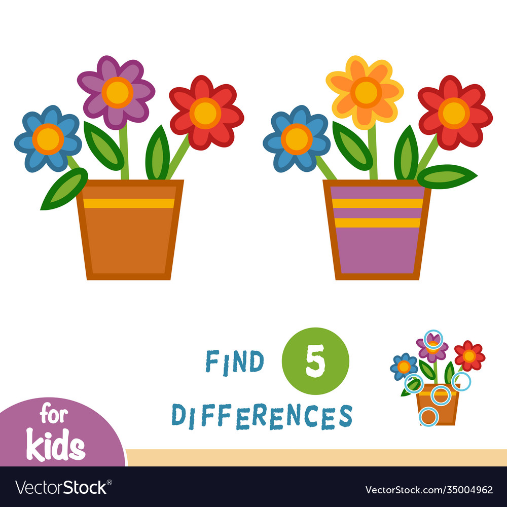 Find differences pot flowers Royalty Free Vector Image