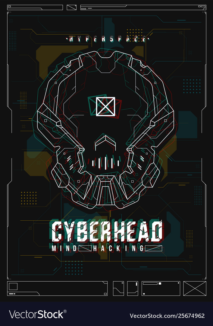 Futuristic poster with a robot head template Vector Image