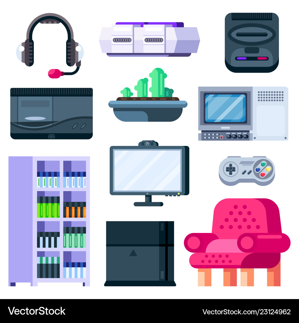 Game room set up gamer workplace with set Vector Image