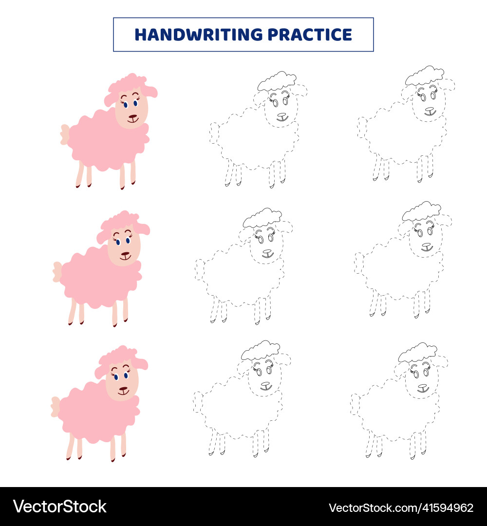 Handwriting practice for kids with cartoon sheep Vector Image