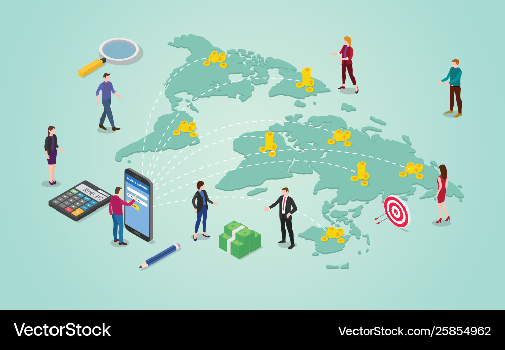 Money transfer concept with people sending Vector Image