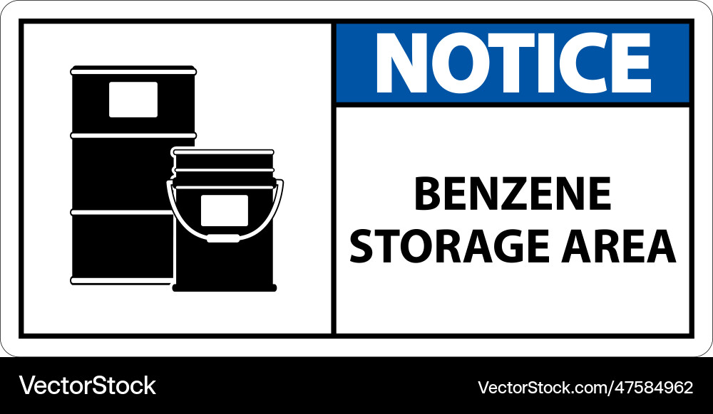 Notice benzene storage area sign on white Vector Image