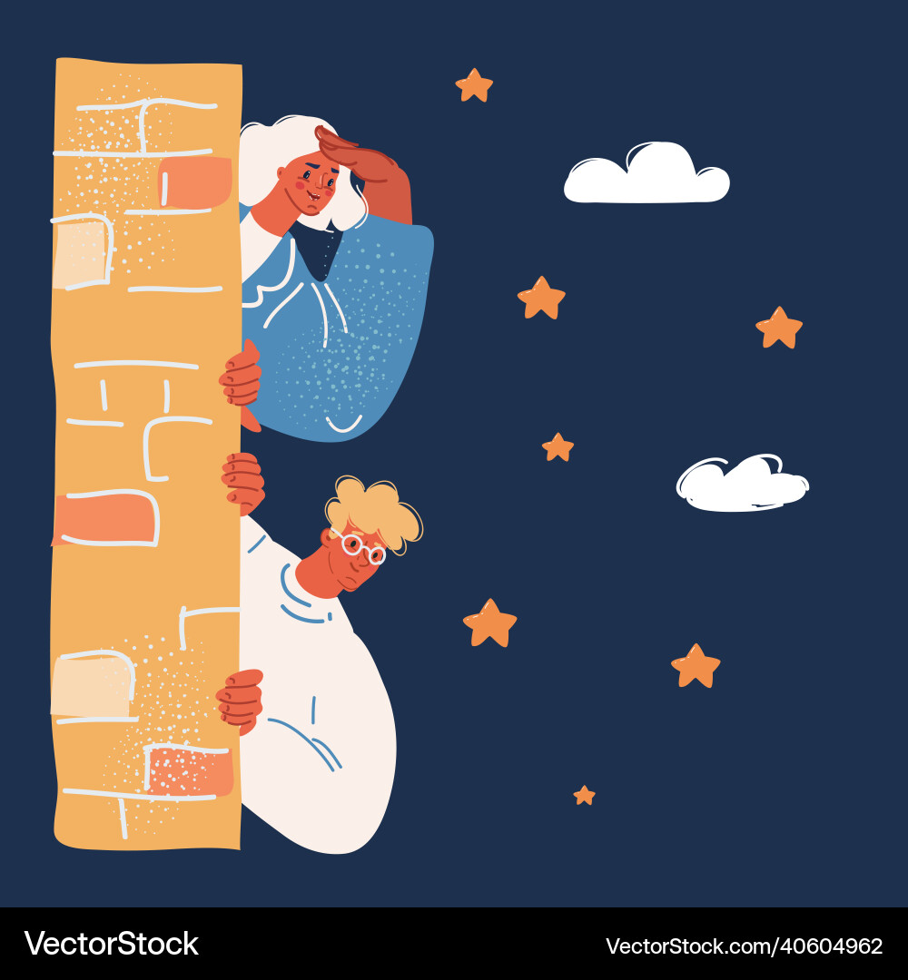 Of young people peep behind Royalty Free Vector Image