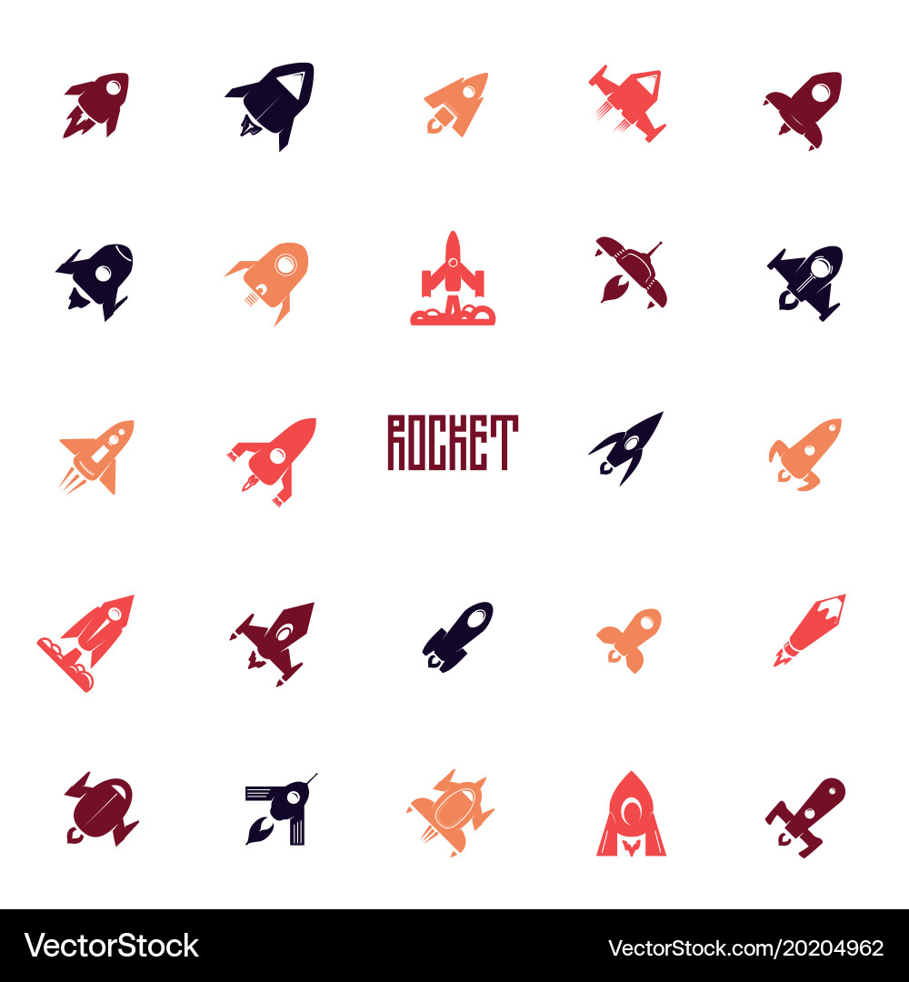 Rockets icon set flat silhouettes of space ships Vector Image