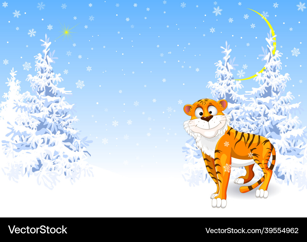 Tiger in the winter snowy forest Royalty Free Vector Image