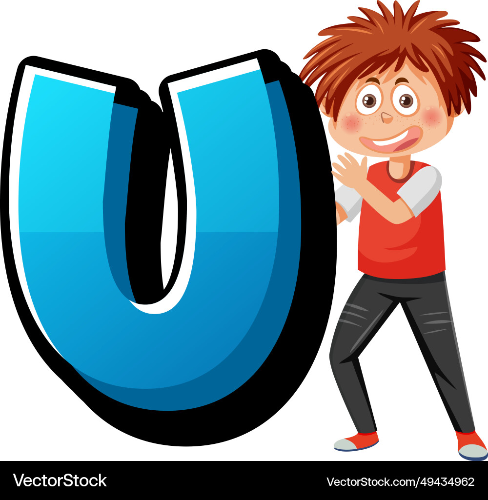 U alphabet font with cartoon boy characters Vector Image