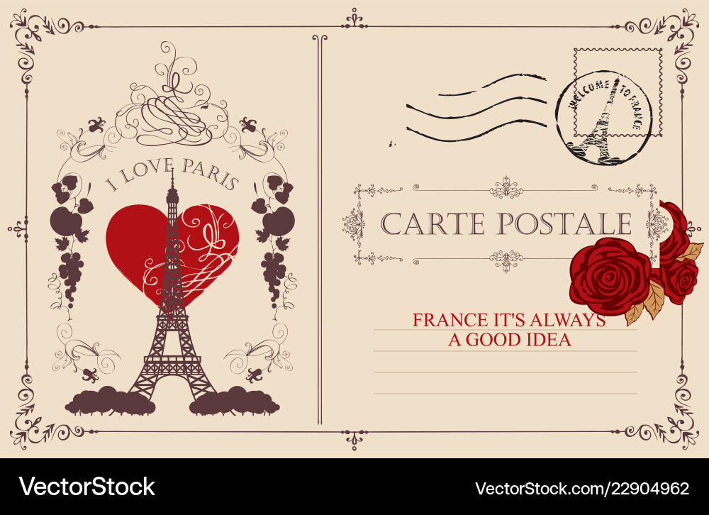 Vintage postcard with the eiffel tower in paris Vector Image