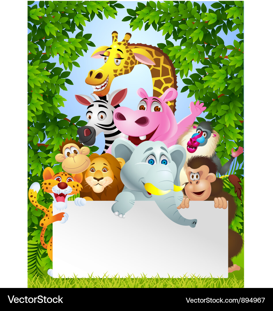 Animal cartoon with blank sign Royalty Free Vector Image