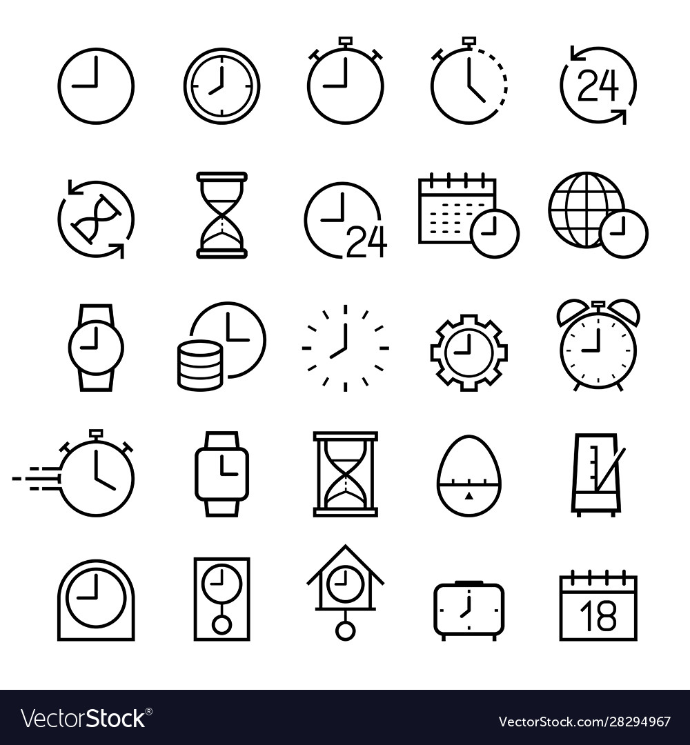 Clock line icons set Royalty Free Vector Image
