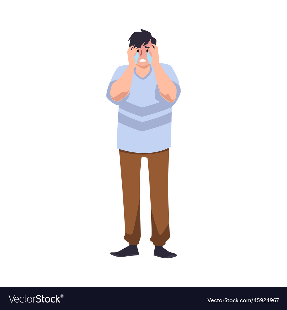 Crying man holding hands to face flat style Vector Image