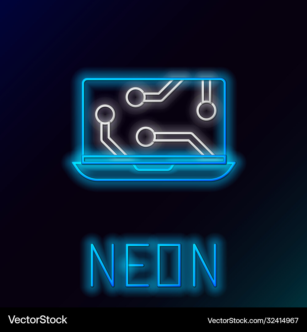 Glowing neon line laptop icon isolated on black Vector Image