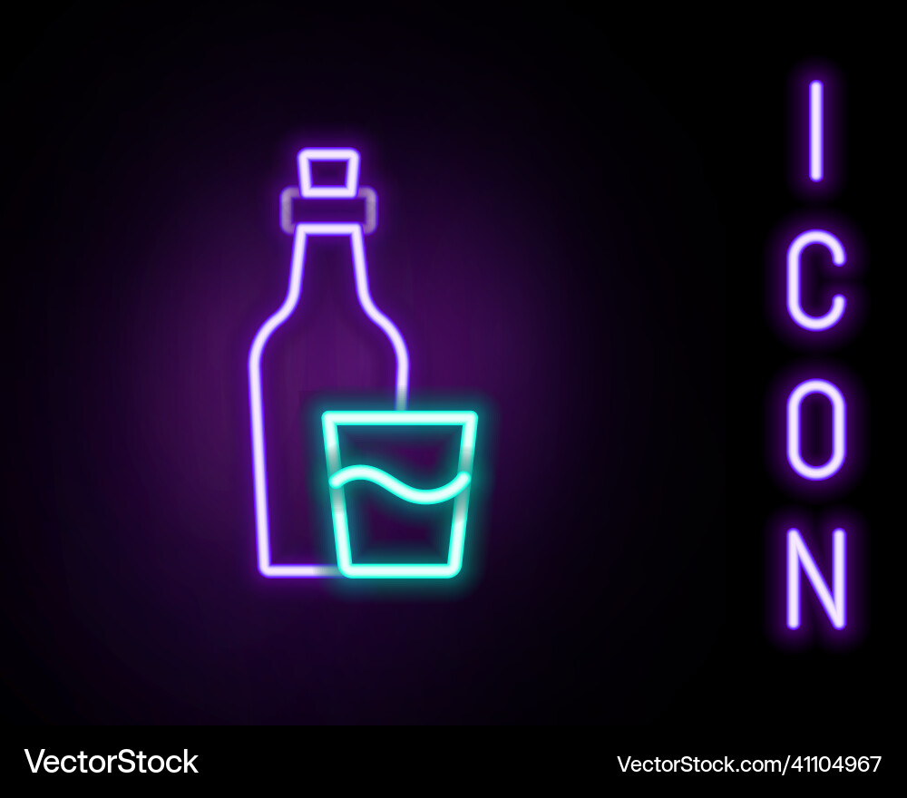 Glowing neon line soju bottle icon isolated Vector Image