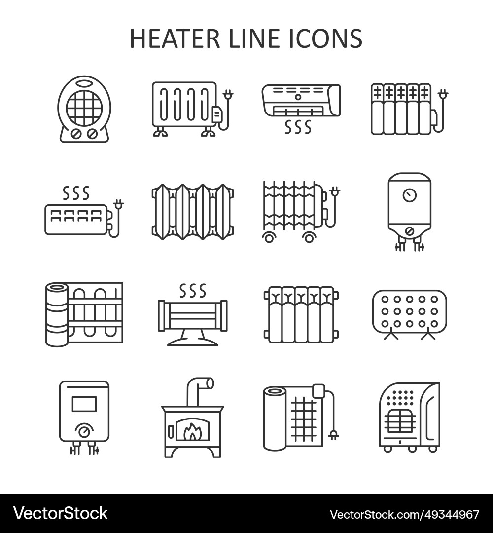 Heater line icon set heating equipment sign Vector Image