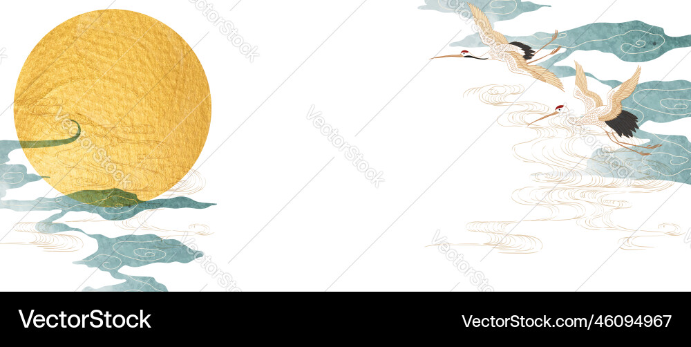 Japanese background with gold moon and sun Vector Image