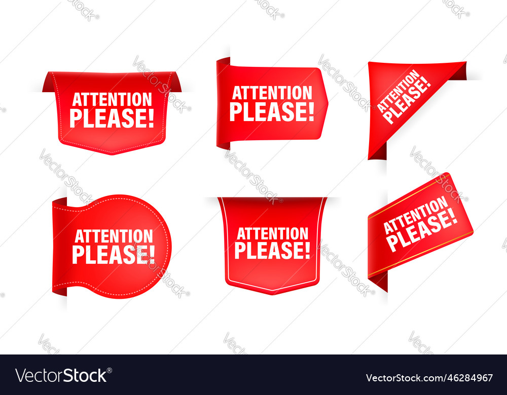 Red ribbon with text attention please banner Vector Image