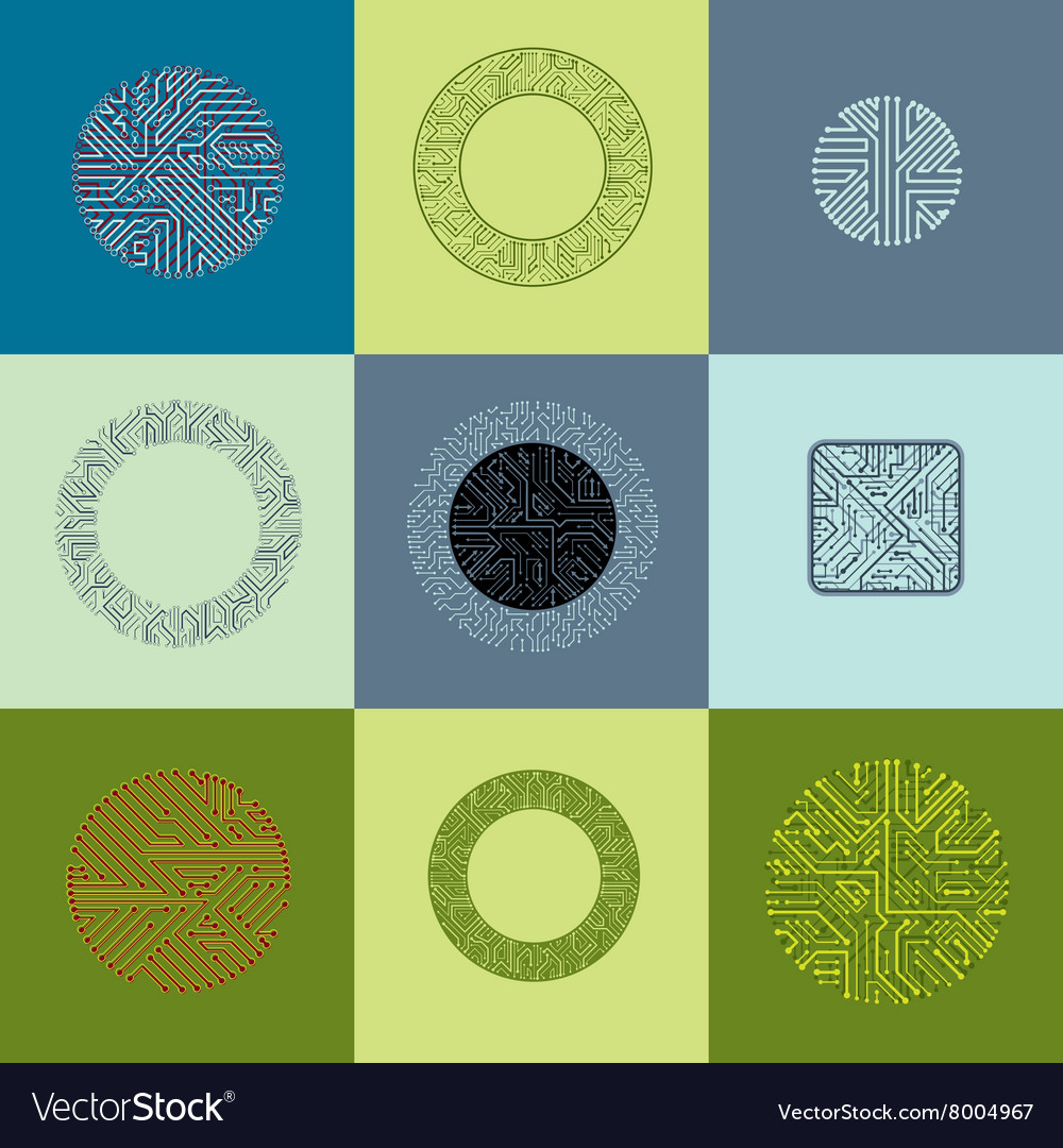 Set Of Technology Cpu Designs With Square Vector Image