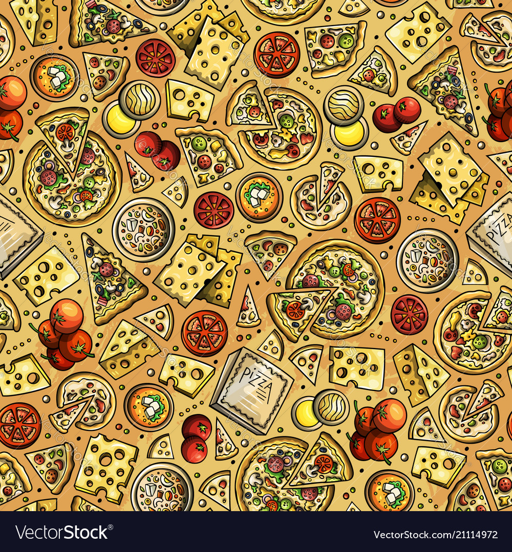 Cartoon cute hand drawn pizza seamless pattern Vector Image Cartoon cute hand drawn pizza seamless pattern Vector Image
