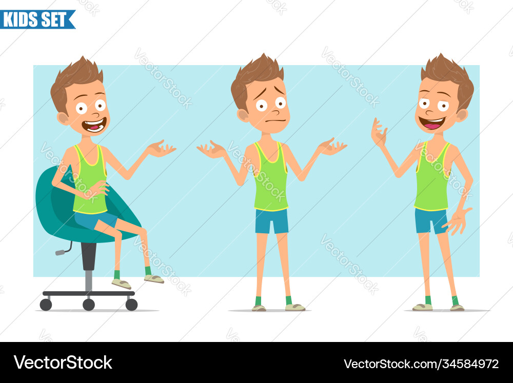 Cartoon flat funny sport boy character set Vector Image
