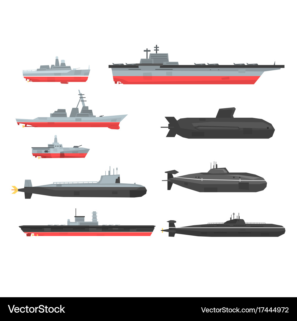Naval combat ships set military boats Royalty Free Vector