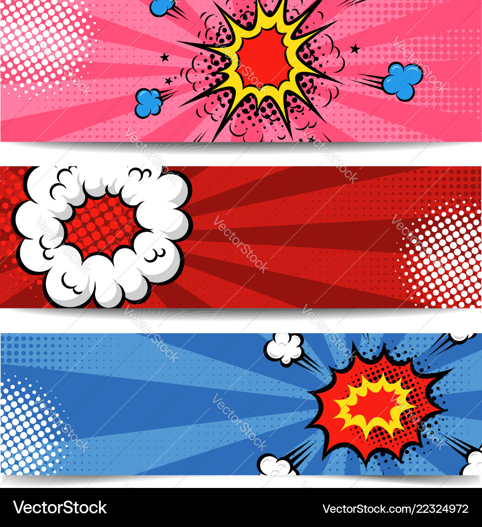 Set of pop art style banners comic flyers Vector Image