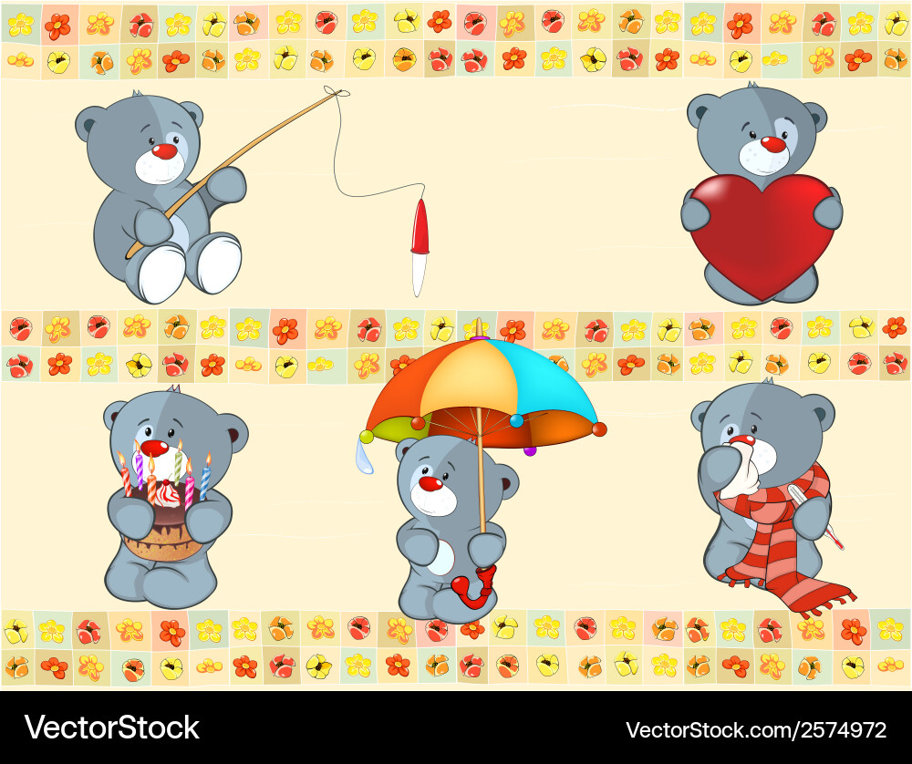 Set of small bears on wallpaper Royalty Free Vector Image