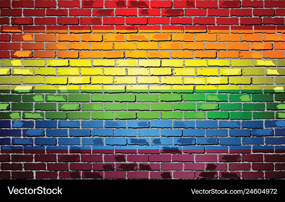 Shiny gay pride flag on a brick wall Royalty Free Vector