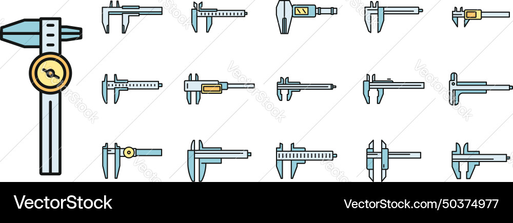 Calibrated calipers icons set color line Vector Image