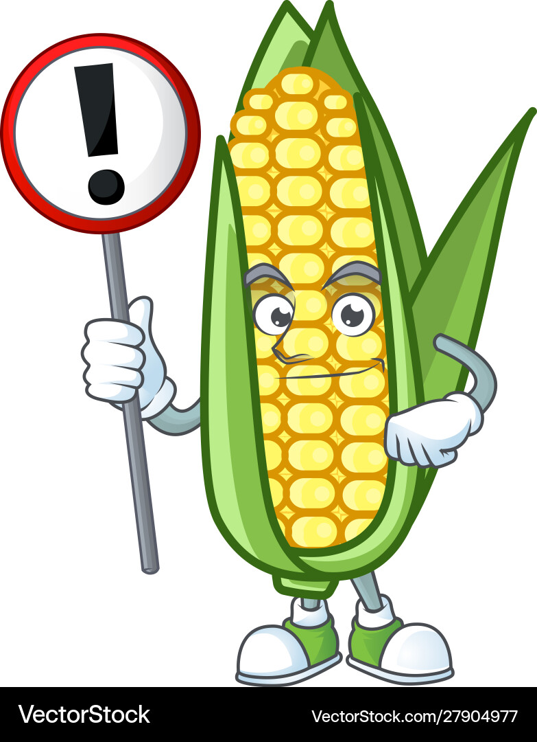 Cartoon corn sweet with character sign Royalty Free Vector
