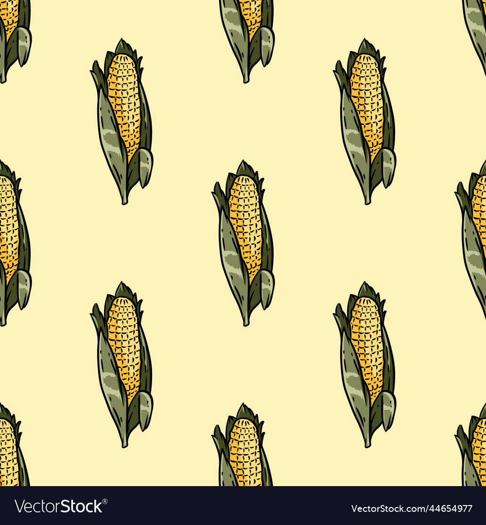 Corn ears doodles seamless border pattern Vector Image