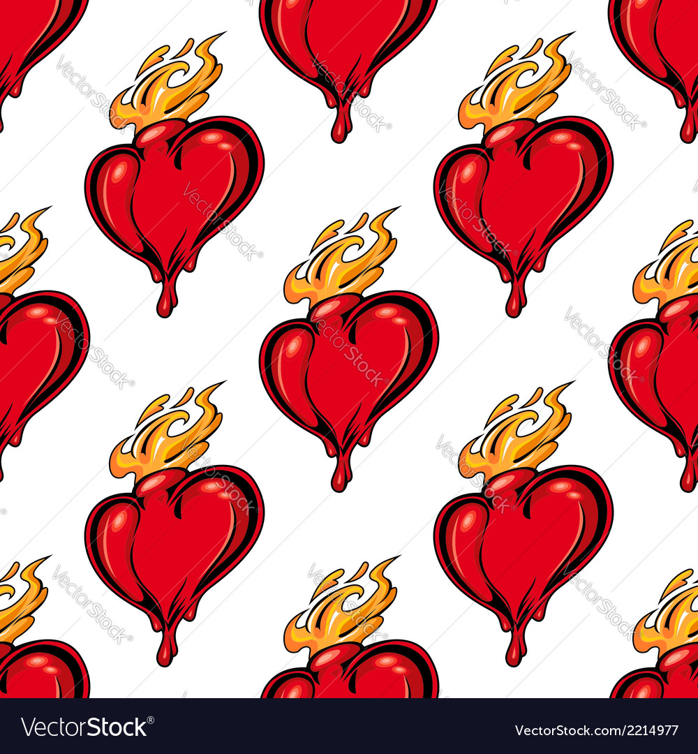 Flaming red heart seamless pattern Royalty Free Vector Image