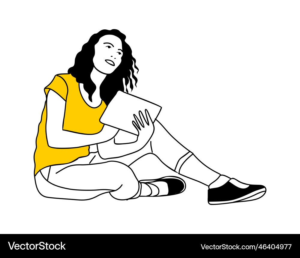 Linear of young girl sitting Royalty Free Vector Image