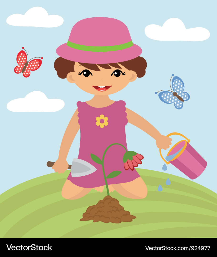 Little girl gardening Royalty Free Vector Image