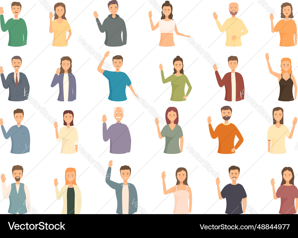 People gesturing hi icons set cartoon Royalty Free Vector