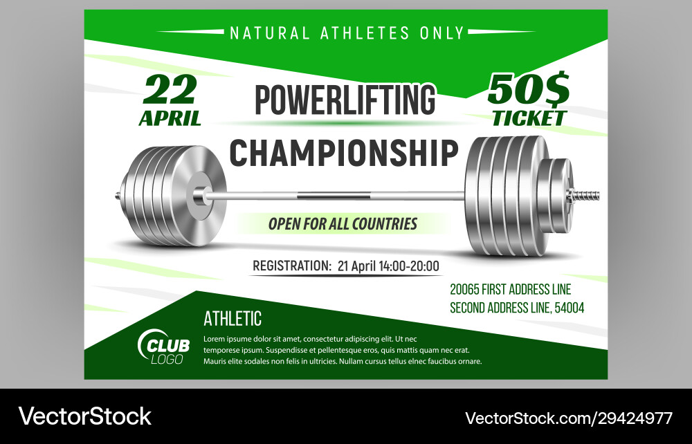 Powerlifting championship advertise poster Vector Image