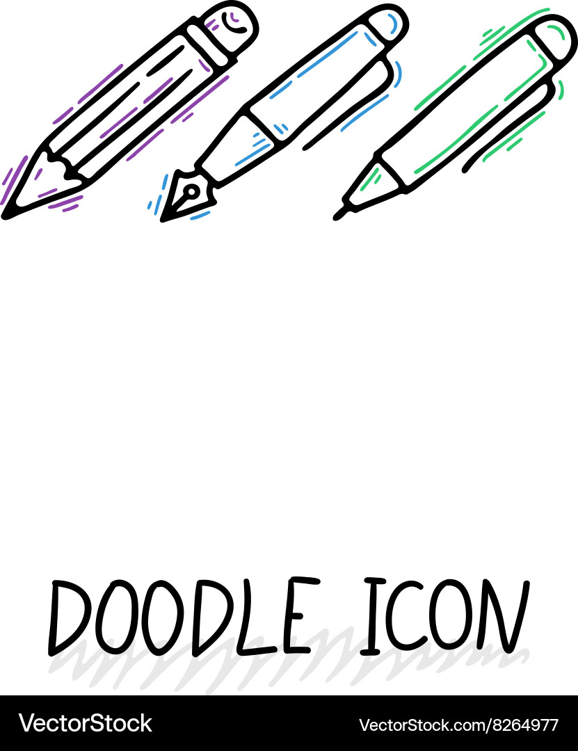 Set of doodle writing utensils office Royalty Free Vector