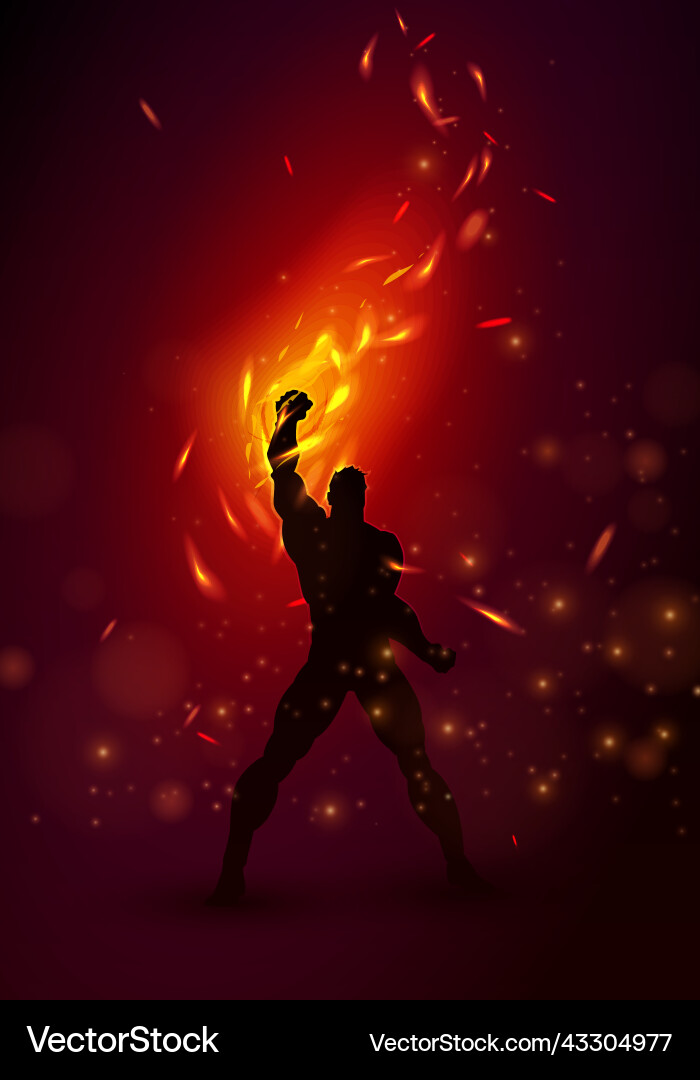 Silhouette of super hero with fire Royalty Free Vector Image