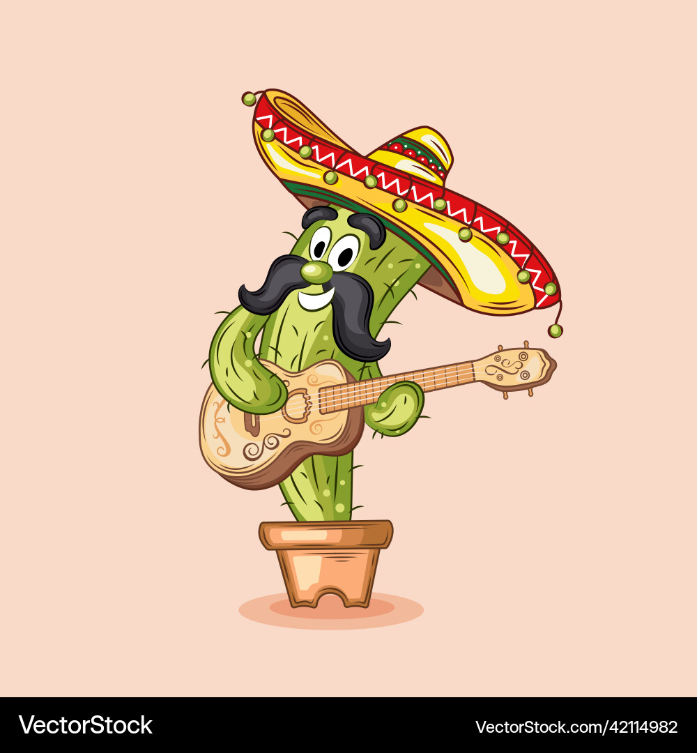 Cinco de mayo concept cute cactus with mustache Vector Image
