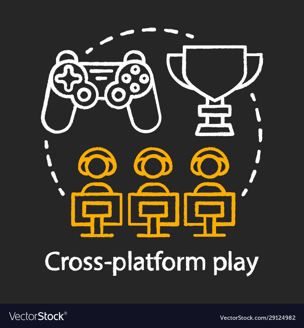 Cross platform play video game chalk concept icon Vector Image