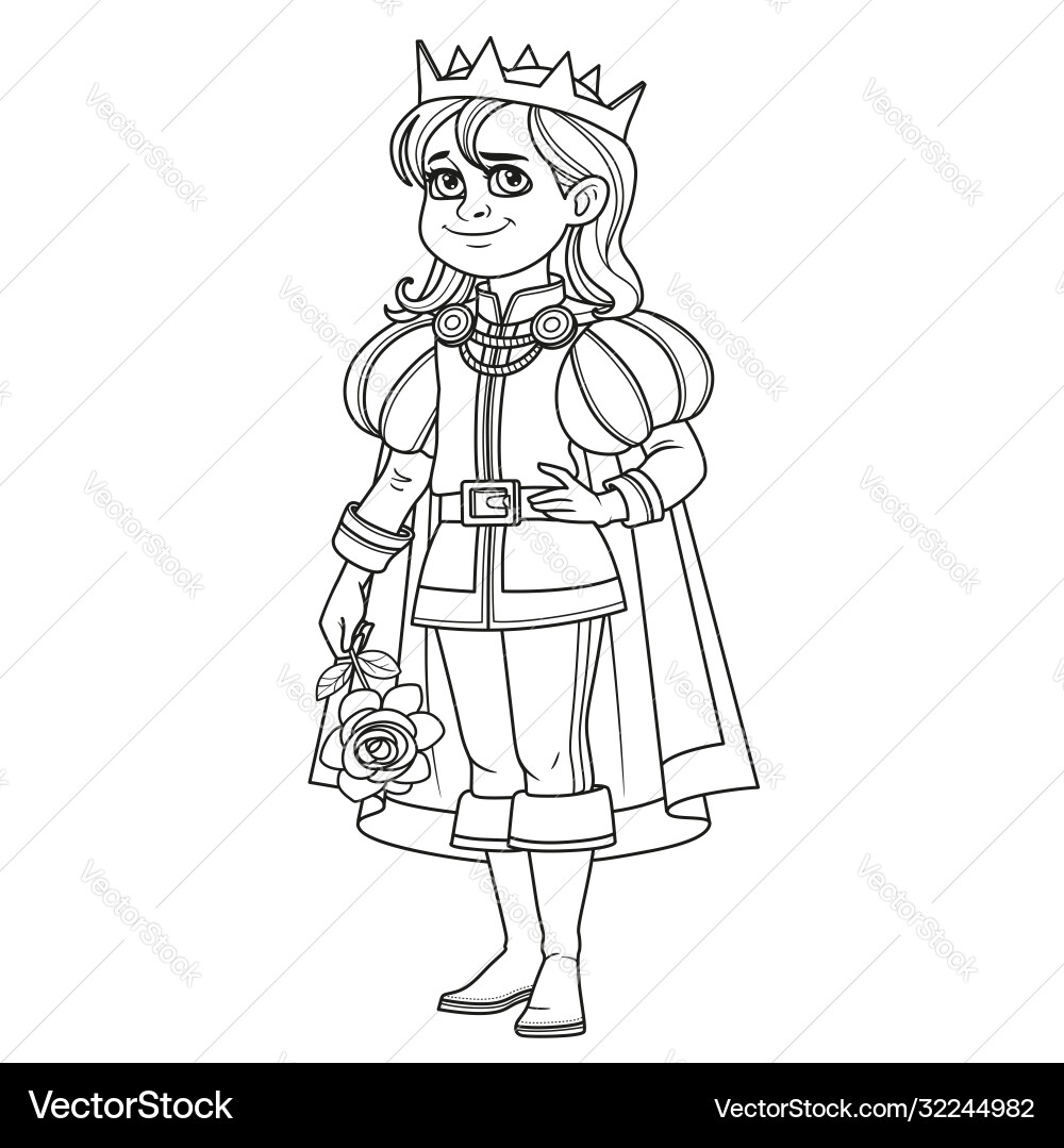 Cute boy in a prince suit with rose outlined Vector Image