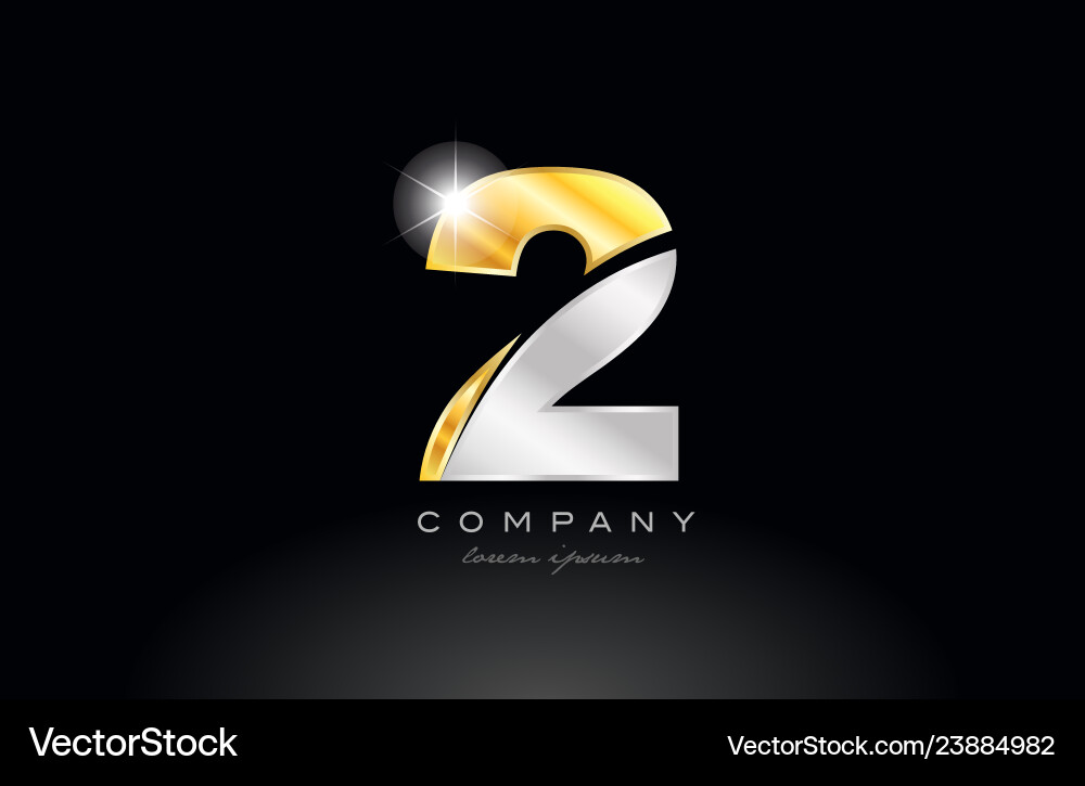 Number 2 gold silver grey metal on black Vector Image