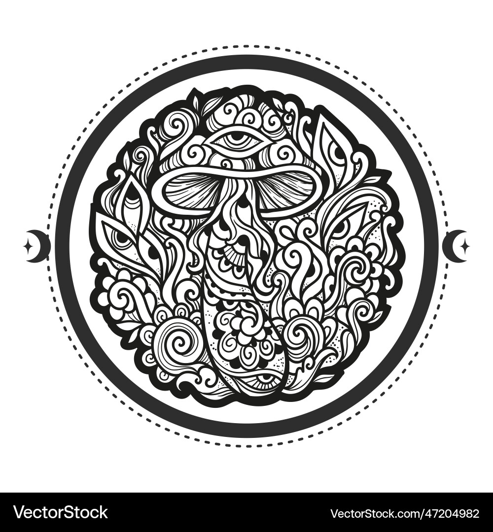 Psychedelic Magic Mushrooms Art Royalty Free Vector Image