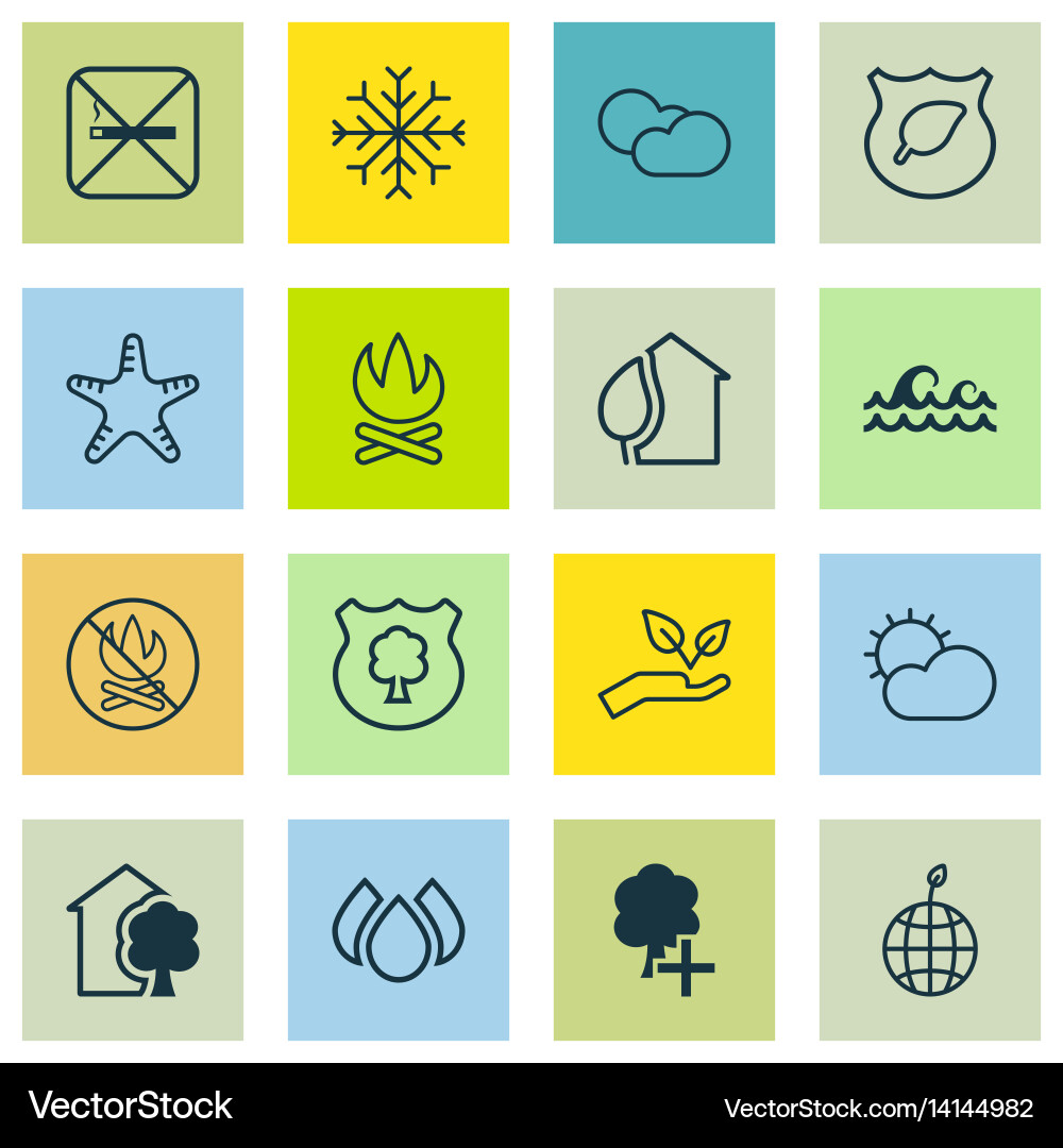 Set of 16 eco-friendly icons includes fire banned Vector Image