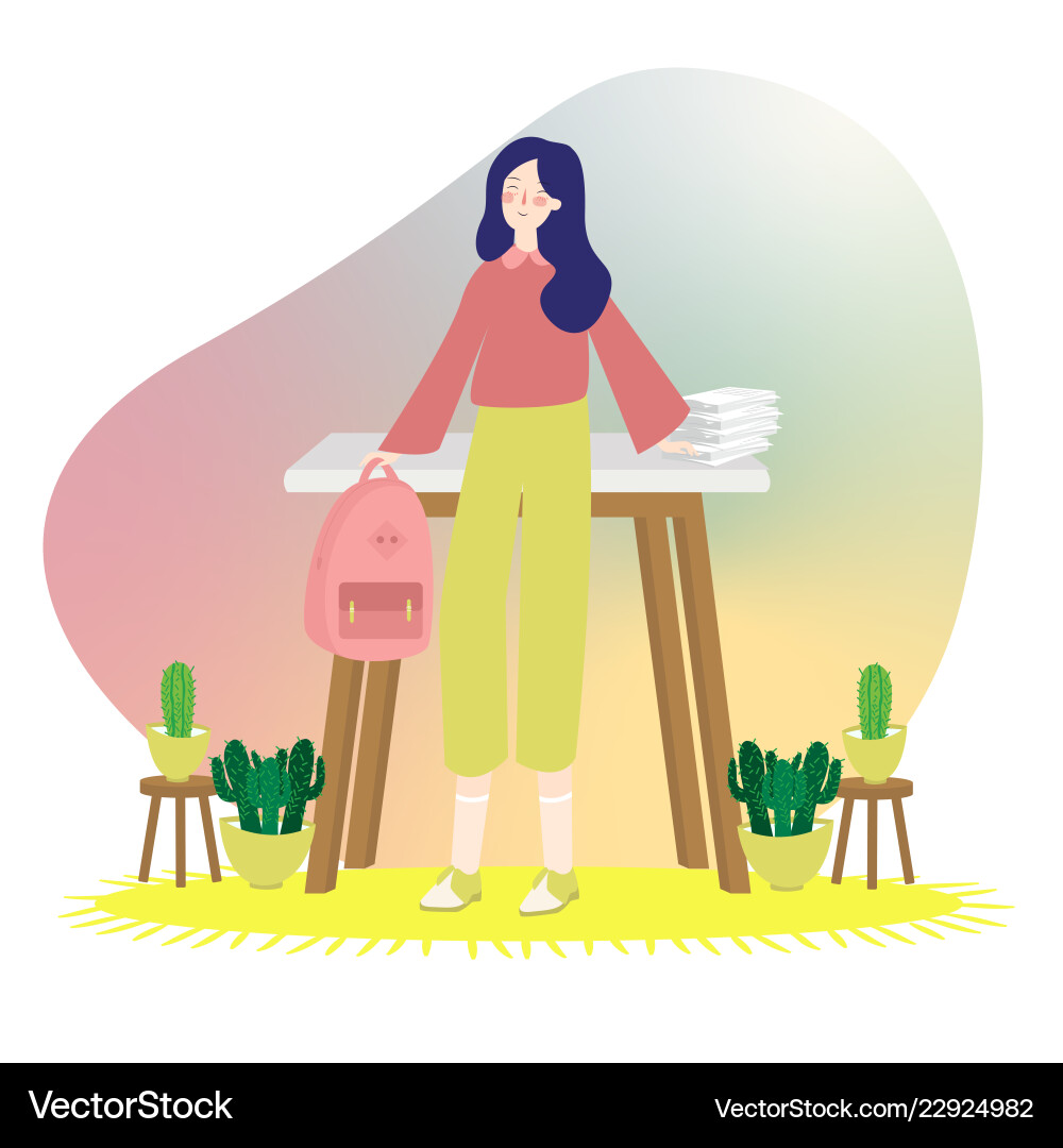 Young college student standing in front of table Vector Image