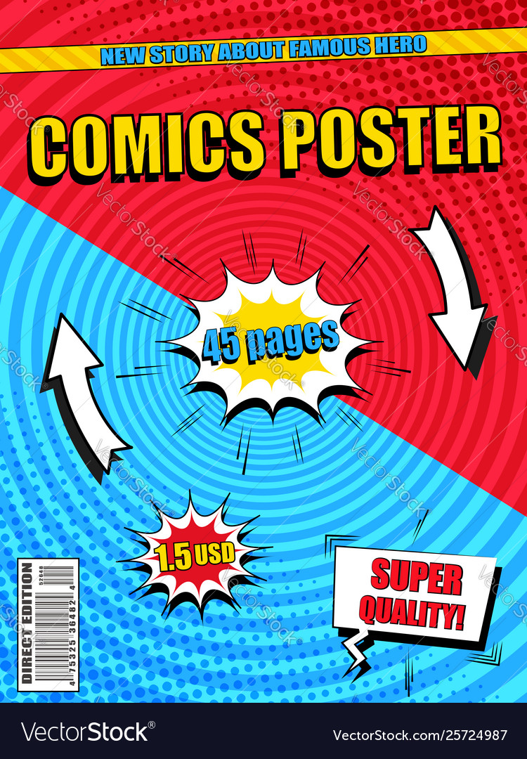 Bright comics poster template Royalty Free Vector Image