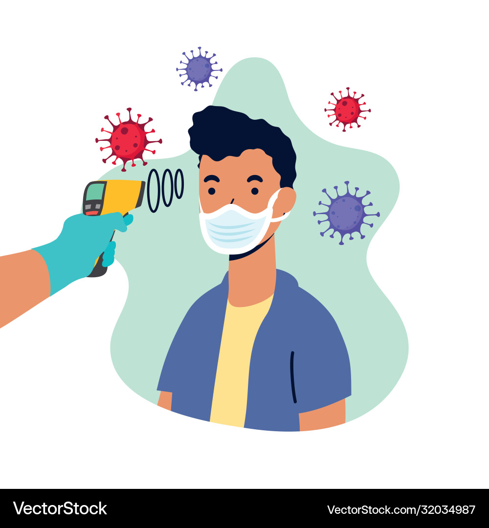 Check temperature with laser thermometer to male Vector Image