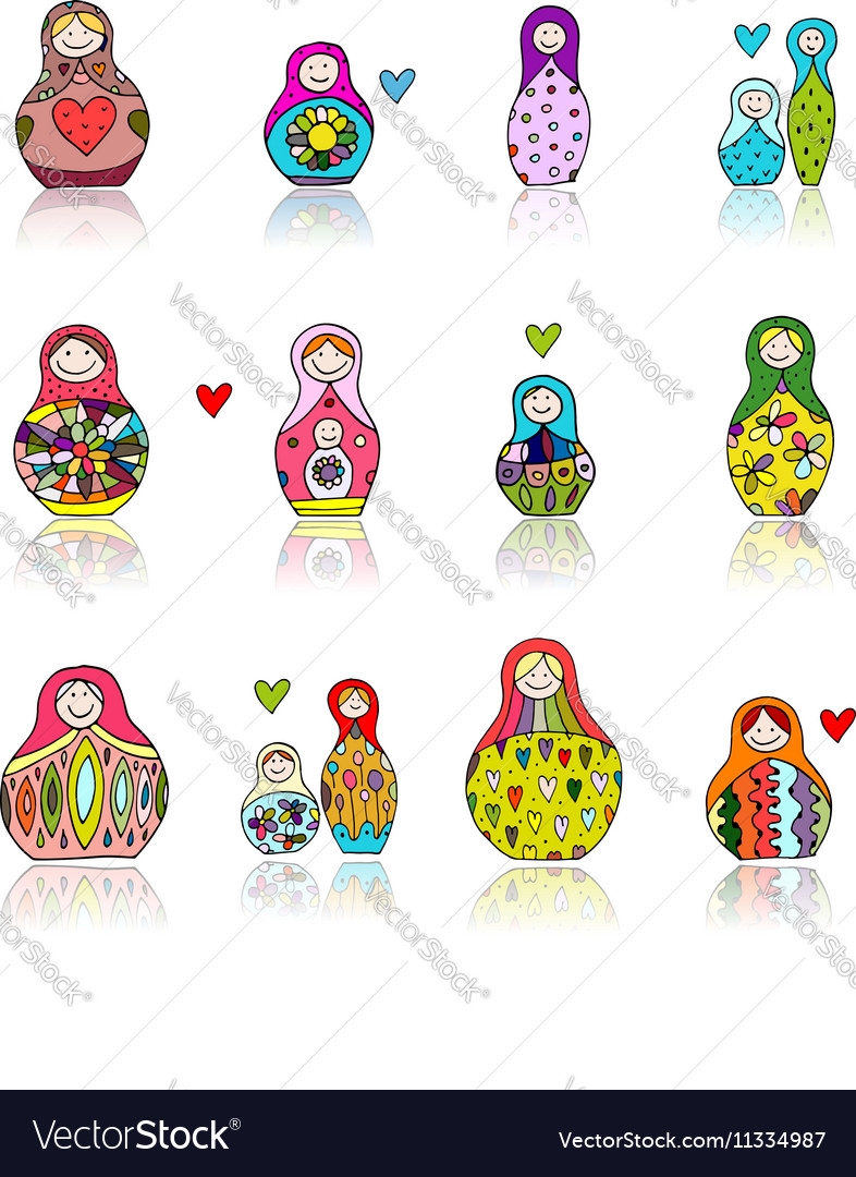 Collection of russian nesting dolls Matryoshka Vector Image