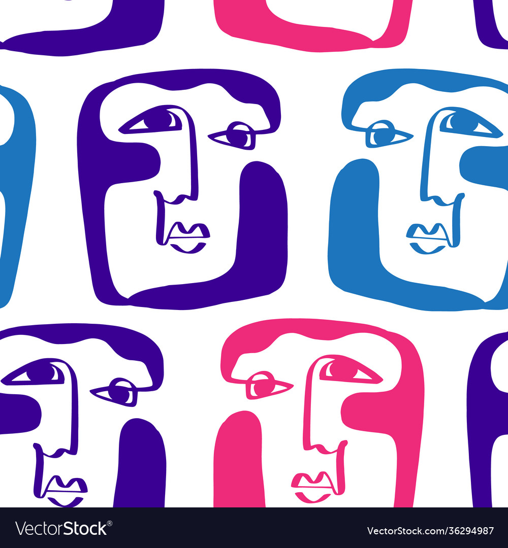 Colored modern abstract faces seamless pattern Vector Image